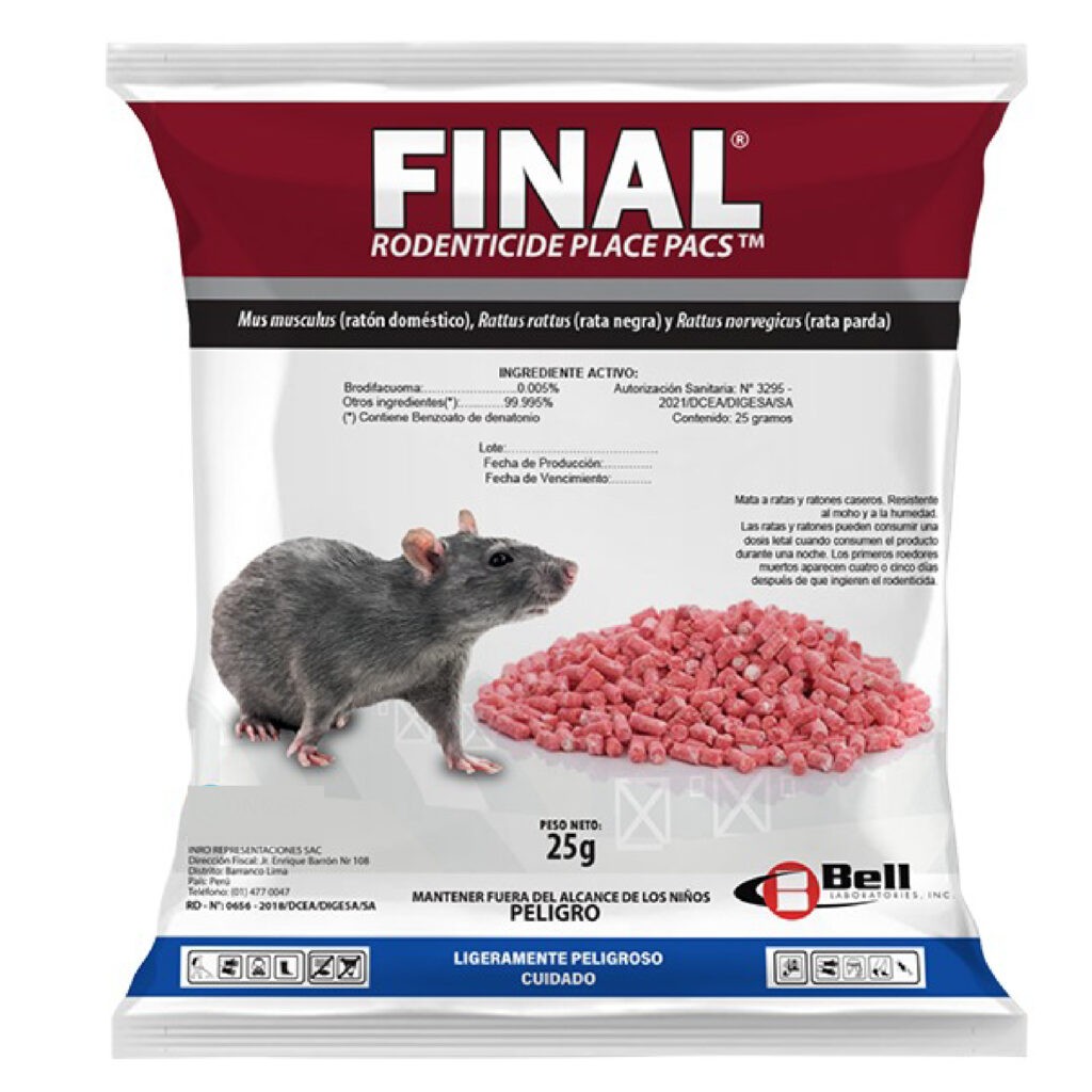 FINAL® PELLETS X CAJA DE 50 SACHETS DE 25 GR – RODENTICIDA – Trampas de Luz